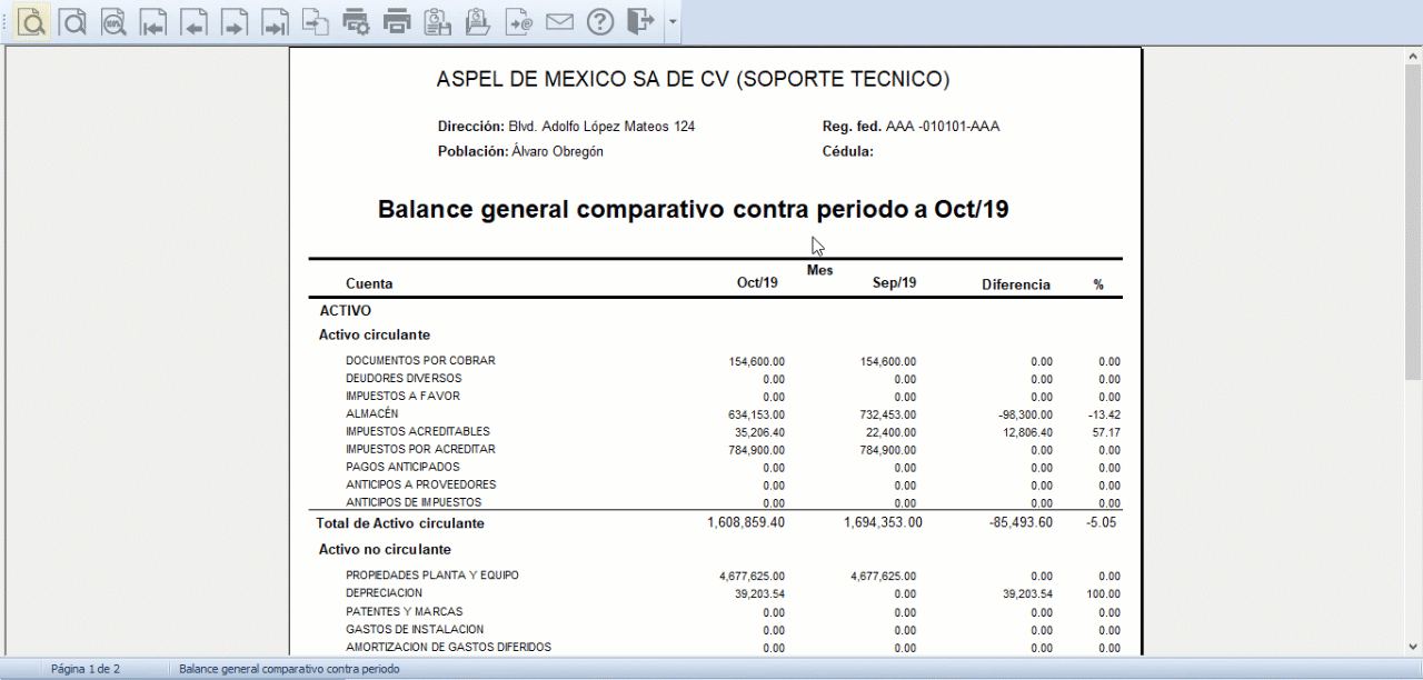 Reporte - Balance general - Comparativo contra periodo anterior ...